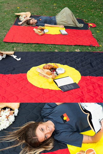 "Raise The Flag" Aboriginal Flag Sand Free Premium Quilted Picnic Rug